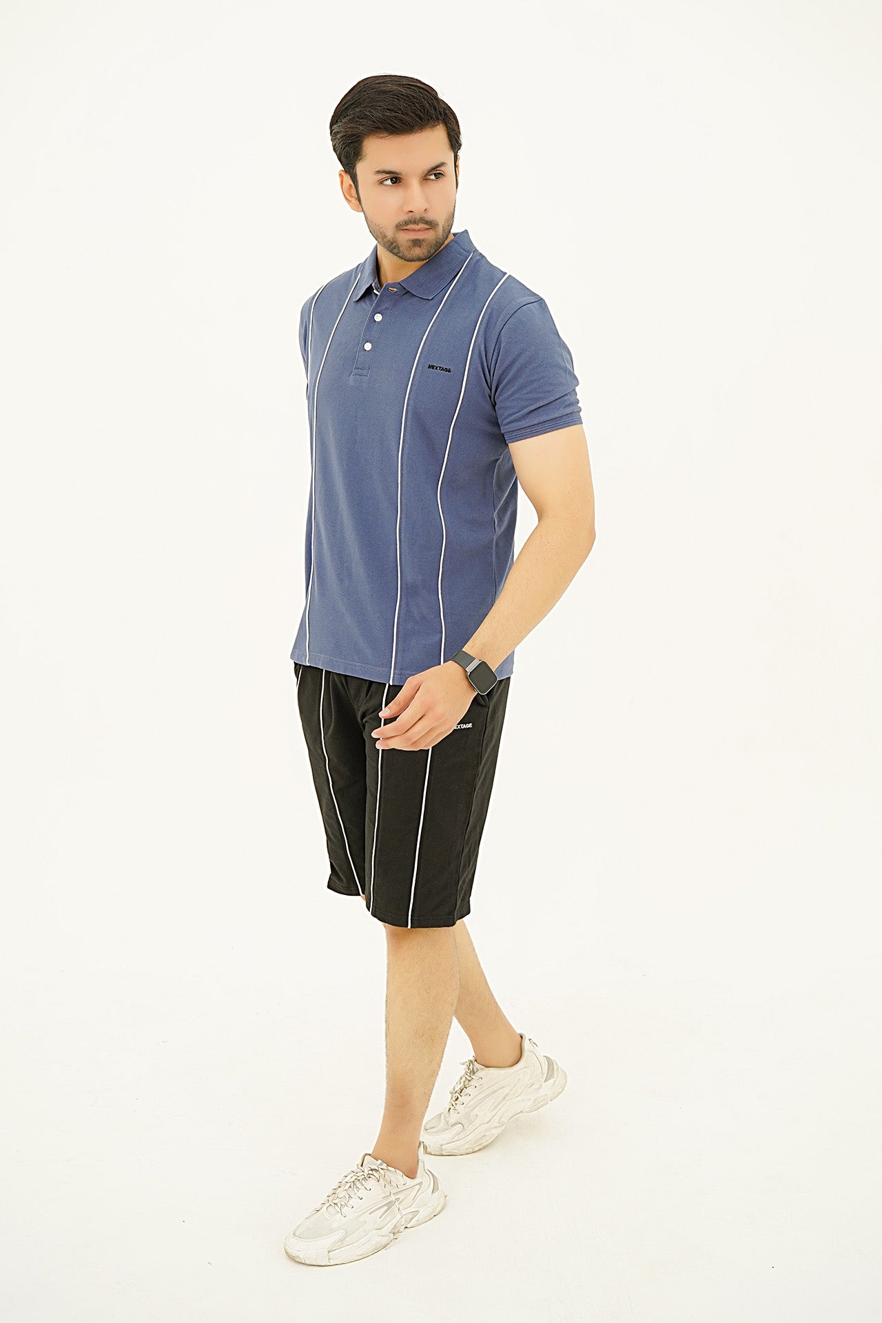 Nextage Blue Piping Detail Contrast Short Set